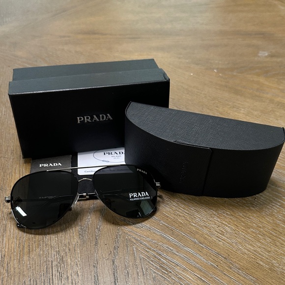 Prada | Accessories | Prada Silver Black Aviator Sunglasses | Poshmark